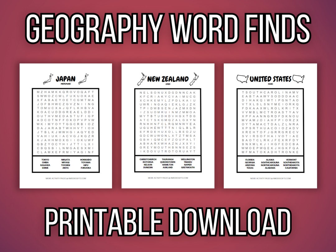 Geography Word Search Printable Word Search for Kids Digital Download ...