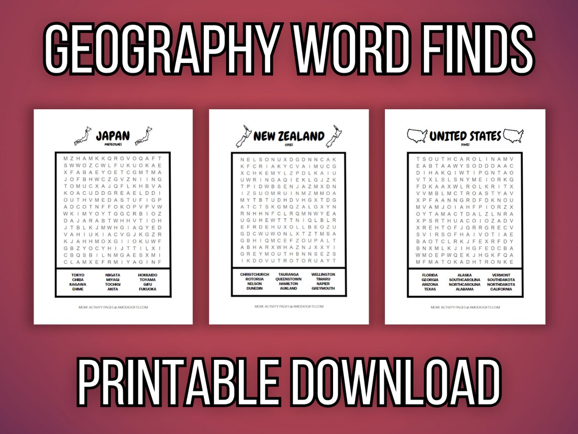 Geography Word Search Printable Word Search for Kids Digital Download ...