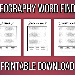 Geography Word Search Printable Word Search for Kids Digital Download ...