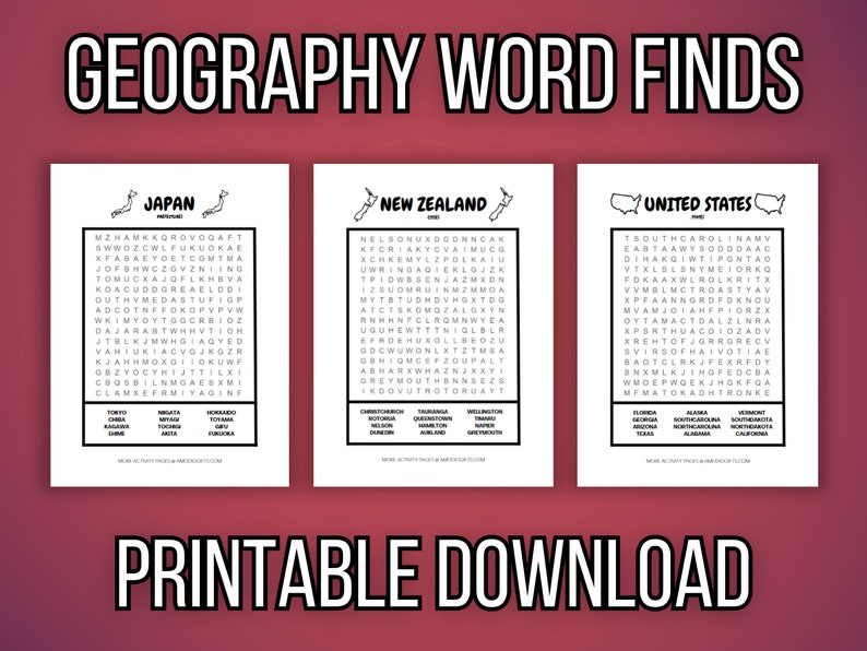 Geography Word Search Printable Word Search for Kids Digital Download ...