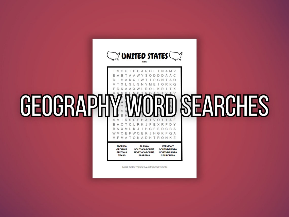 Geography Word Search Printable Word Search for Kids Digital Download ...