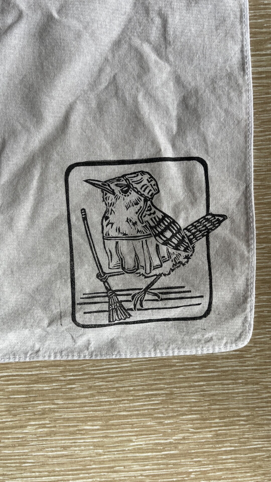 Linocut Printed Renaissance House Finch Maid - 100% Cotton Handkerchief ...