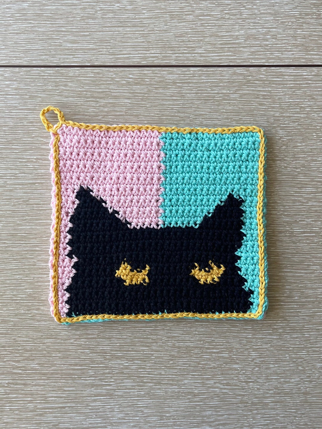 Handmade Crochet Cat Motif Potholder - Double Layer - Etsy