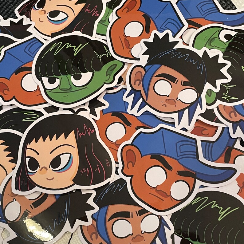 Gorillaz 2.5-inch Vinyl Stickers Illustration 2-D, Murdoc, Noodle ...