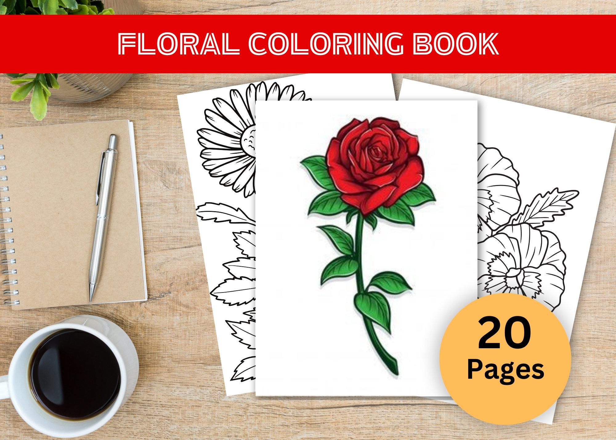 Beautiful Floral Coloring Book Digital Children Fun Book Pages Flowers ...