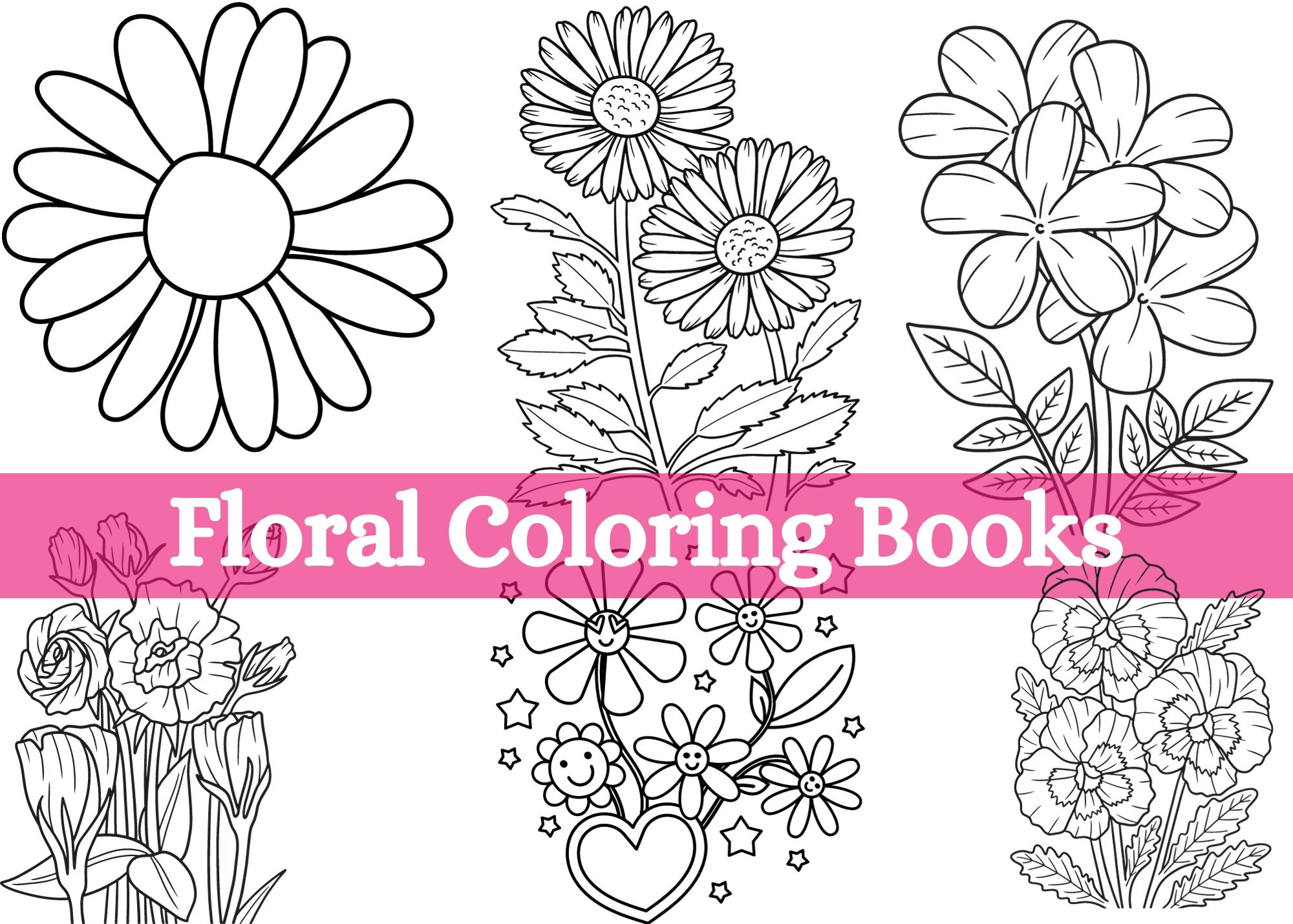 Beautiful Floral Coloring Book Digital Children Fun Book Pages Flowers ...
