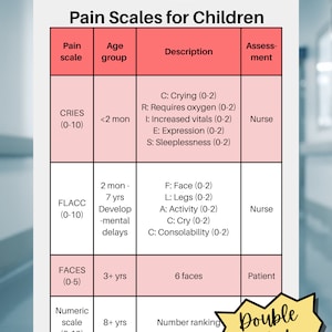 Pediatric Nurse Vital Signs & Pain Scale Reference Card (digital ...