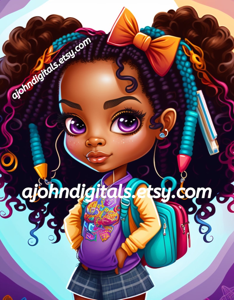African American Chibi School Girl PNG, Colorful Chibi, Digital ...