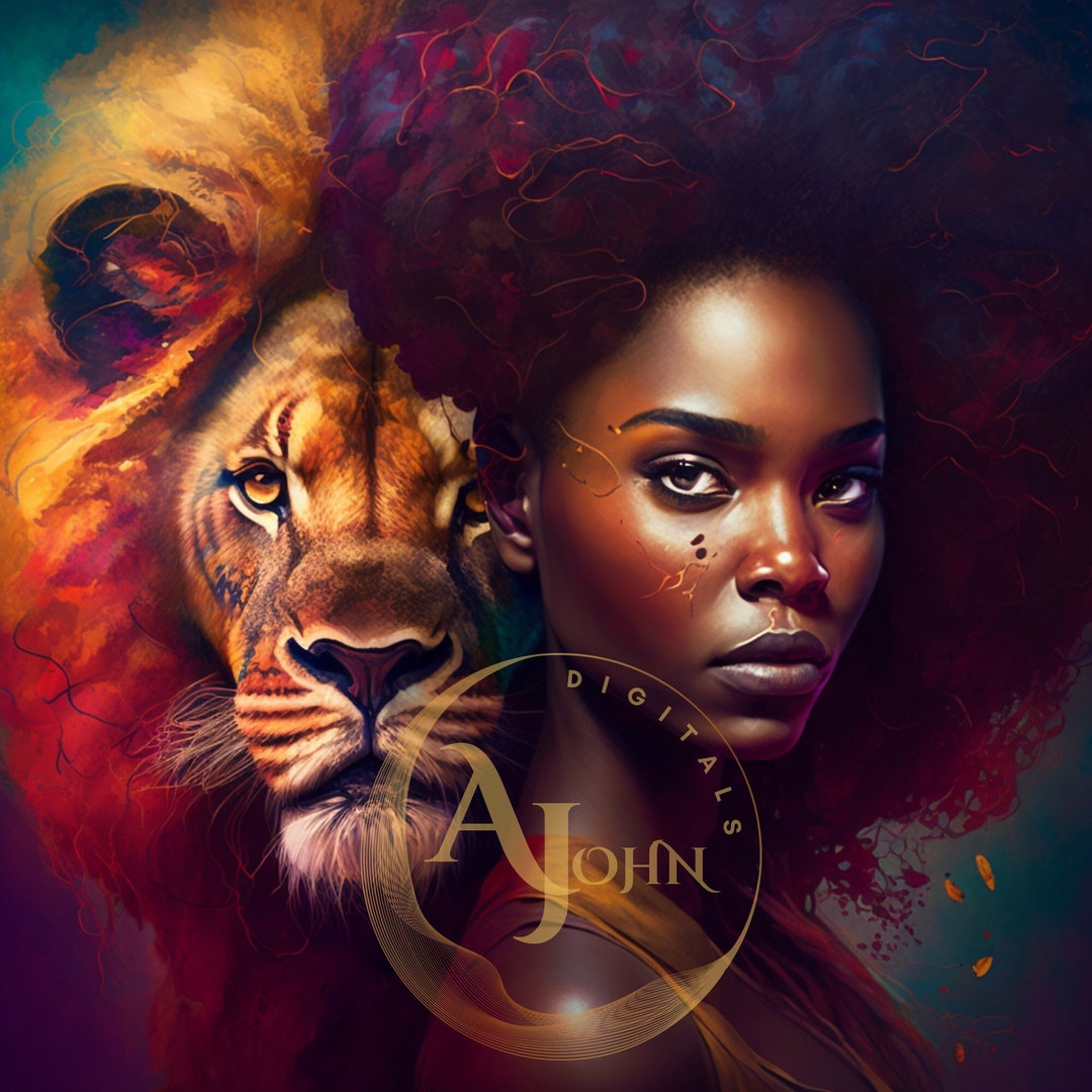 African American Mane and Melanin, PNG, Black Woman and Lion, Ai-art ...