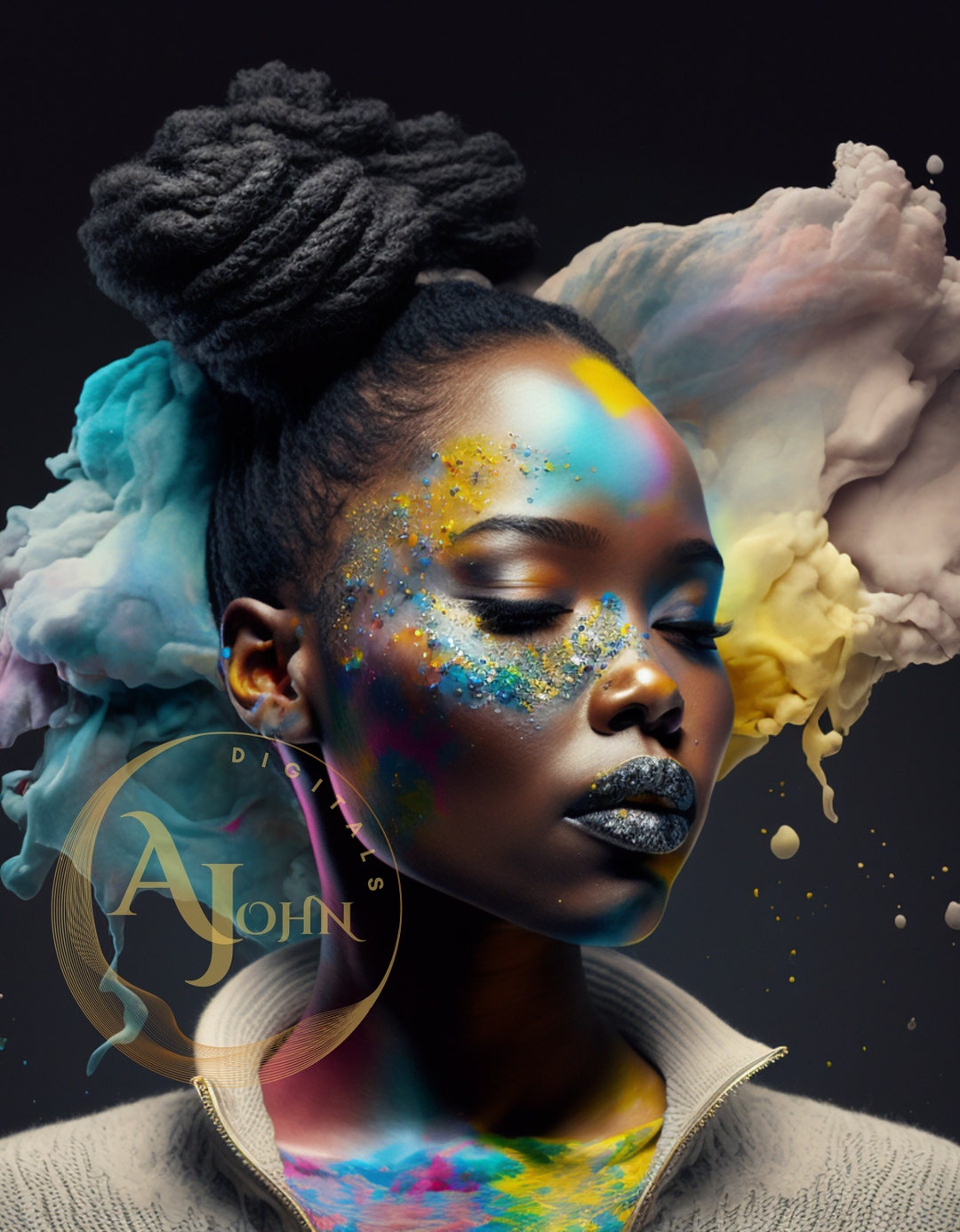 Beautiful Melanin Woman With Cosmic Opal Drippings, PNG, African ...