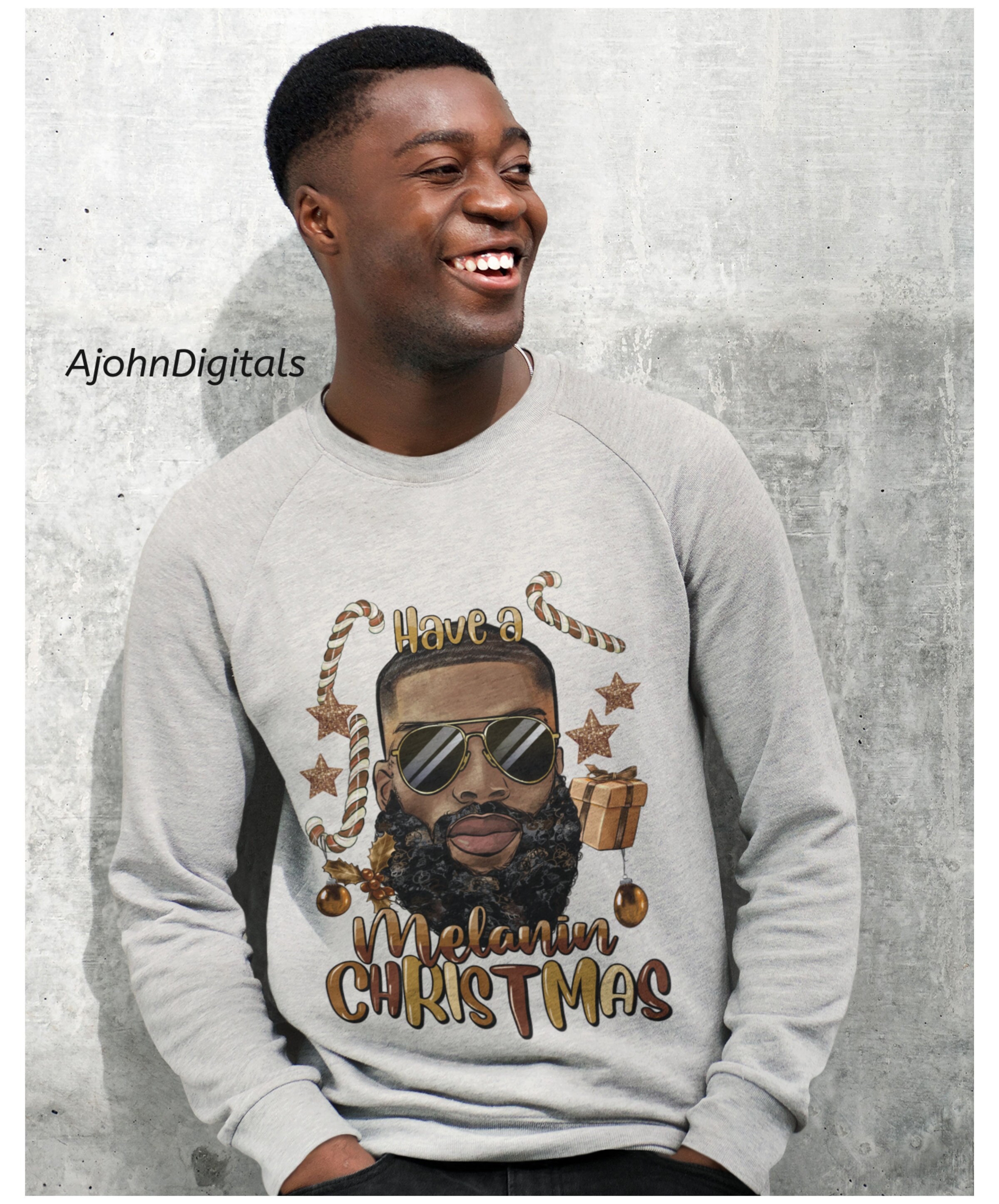Have a Melanin Christmas Low Hair Cut Bearded Black Man PNG, Afro ...