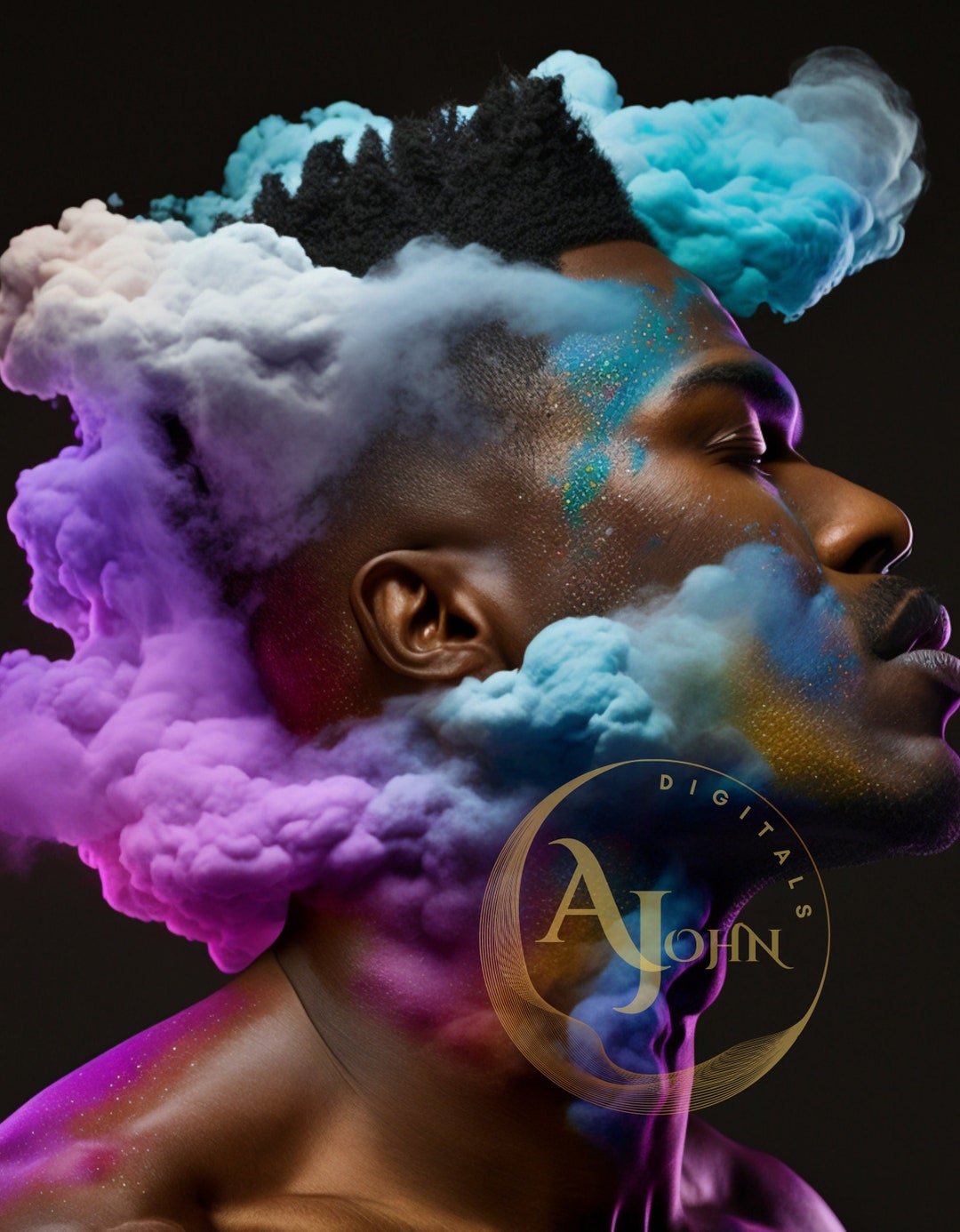 Colorful Melanin Man With Cosmic Opal Drippings, PNG, African American ...