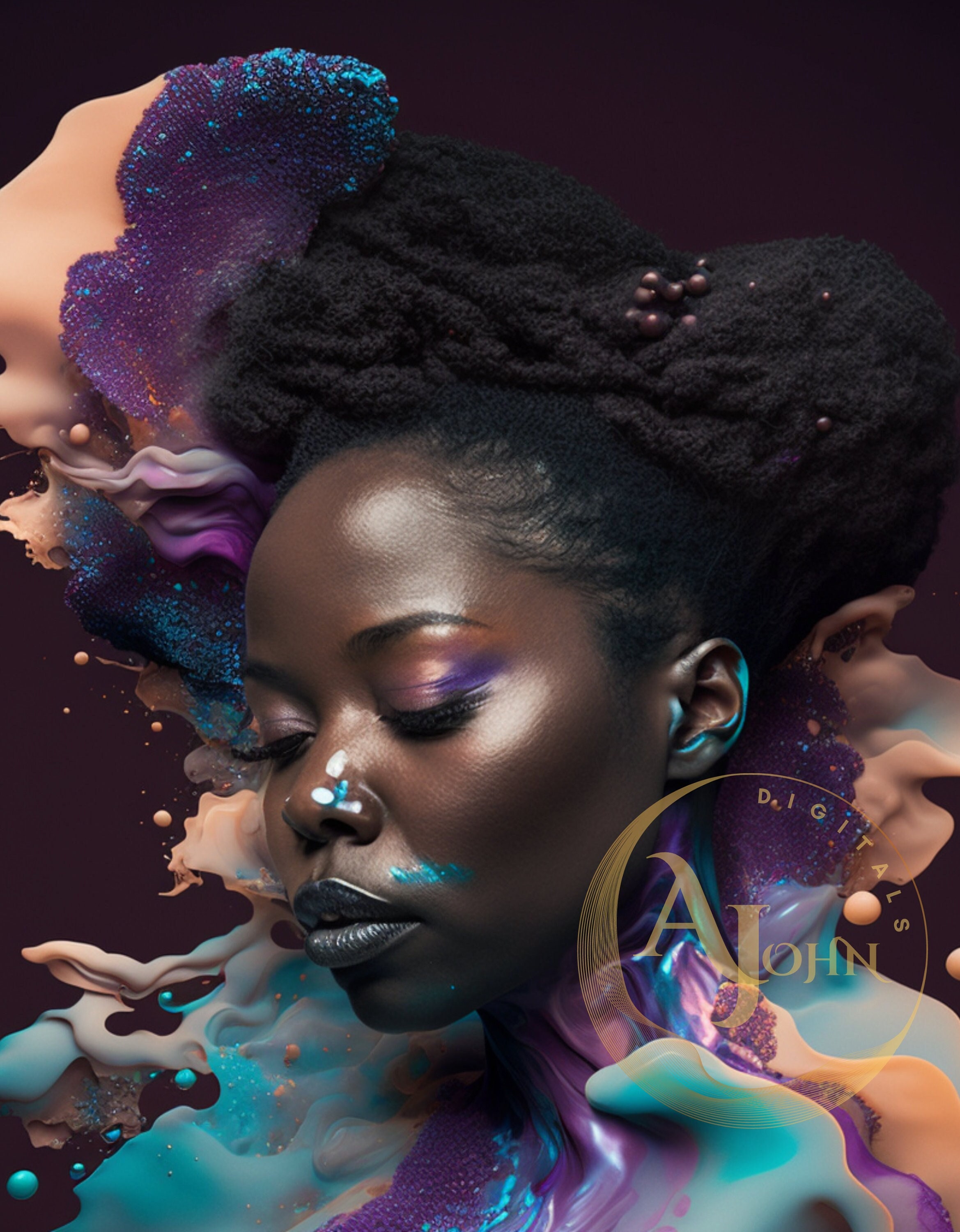 Melanin Woman With Cosmic Opal Drippings, PNG, African American Woman ...