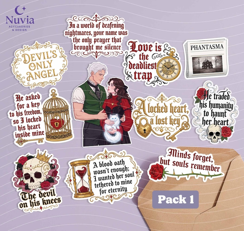 Gothic Book Stickers, Dark Romance Stickers, Phantasma Inspired ...