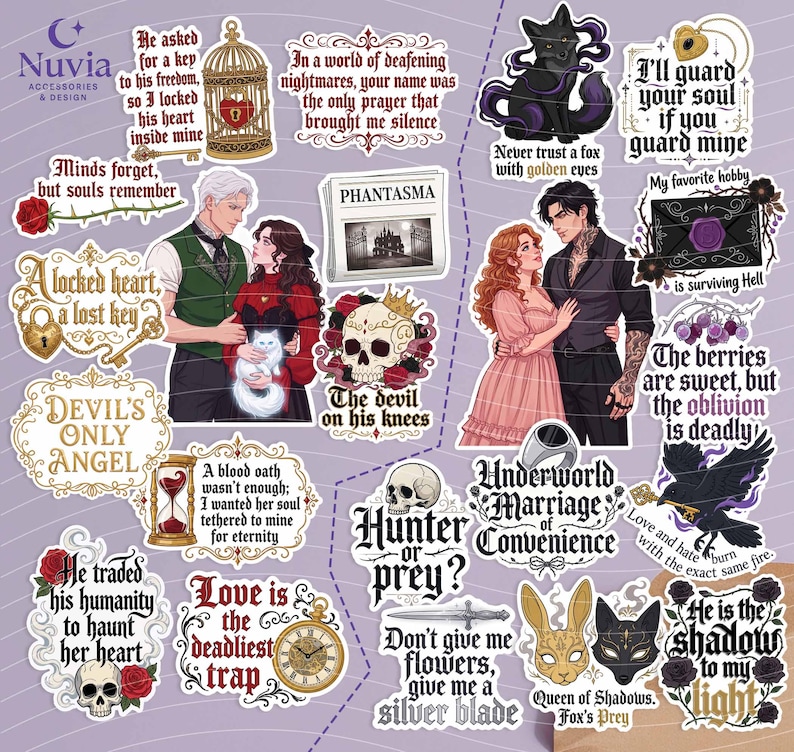 Gothic Book Stickers, Dark Romance Stickers, Phantasma Inspired ...