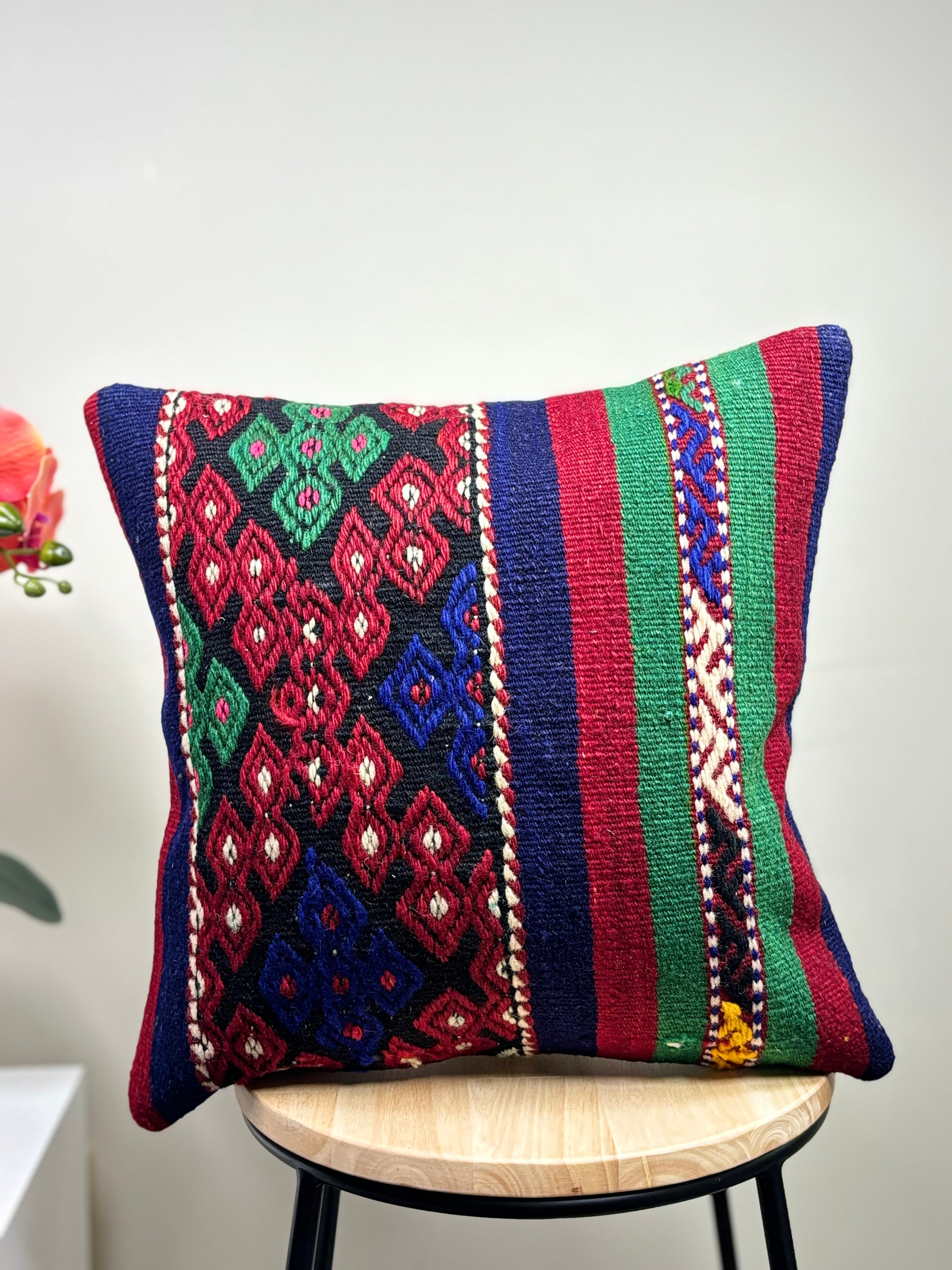 Handwoven Bohemian Lumbar Pillow, Decorative Pillow, Aztec Pillow, Turkish Kilim Pillow Cover ...