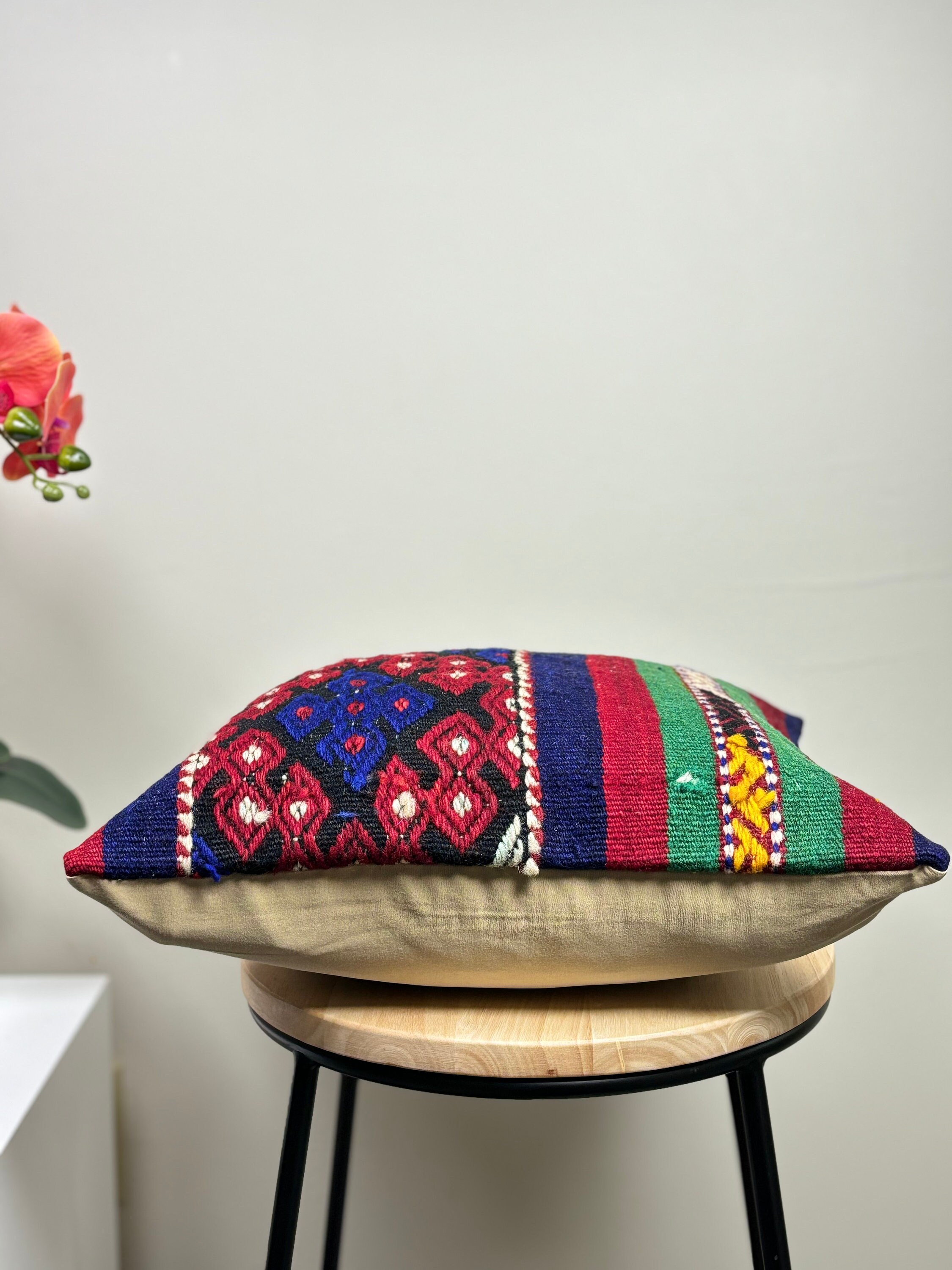 Handwoven Bohemian Lumbar Pillow, Decorative Pillow, Aztec Pillow, Turkish Kilim Pillow Cover ...
