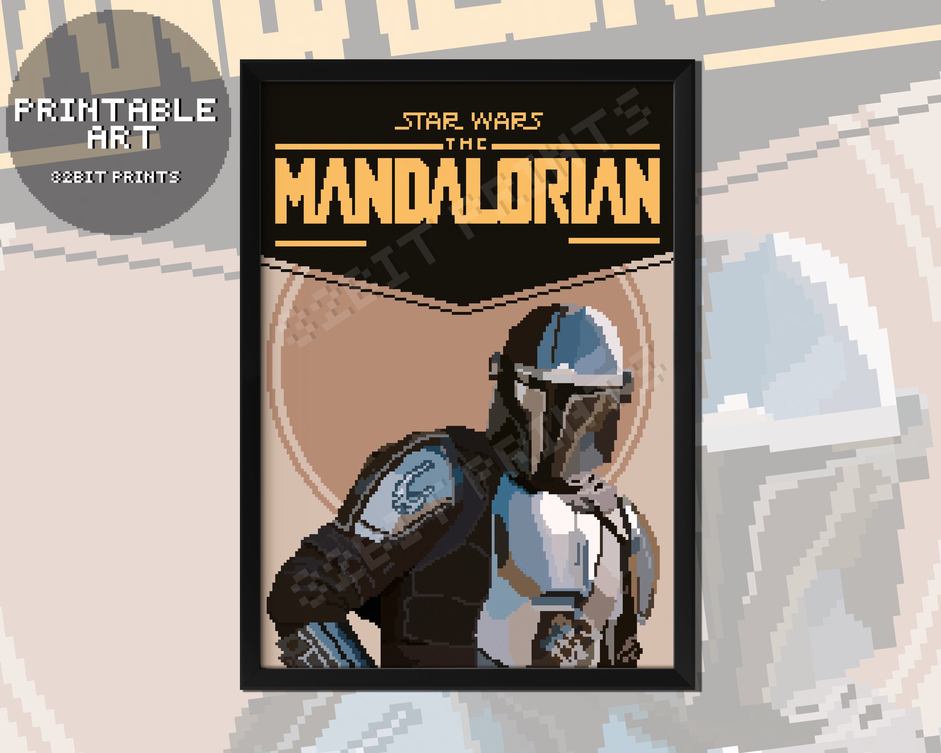 Pixel Art Printable the Mandalorian Poster Pixel Art - Etsy