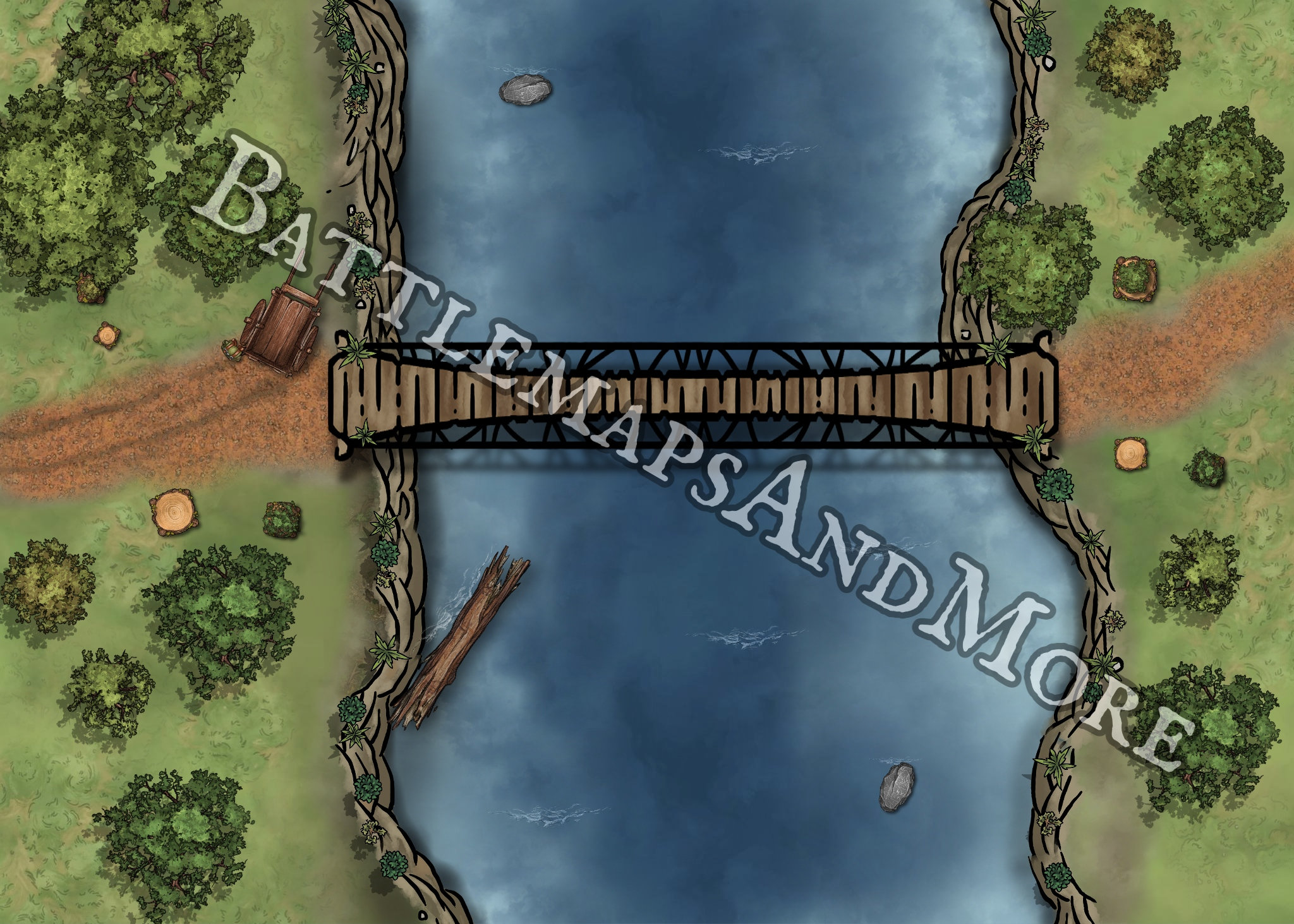 Battle Map, Suspension Bridge, River, Forest, Pen&paper, RPG, Roll20 ...