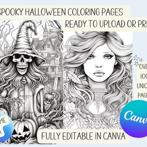 Halloween Coloring Book Digital Download Bewitching Women, Skeletons ...