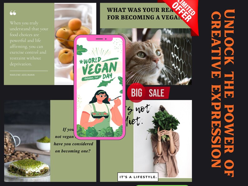 400 Vegan Instagram Templates| Vegan Instagram Posts| Vegetarian ...