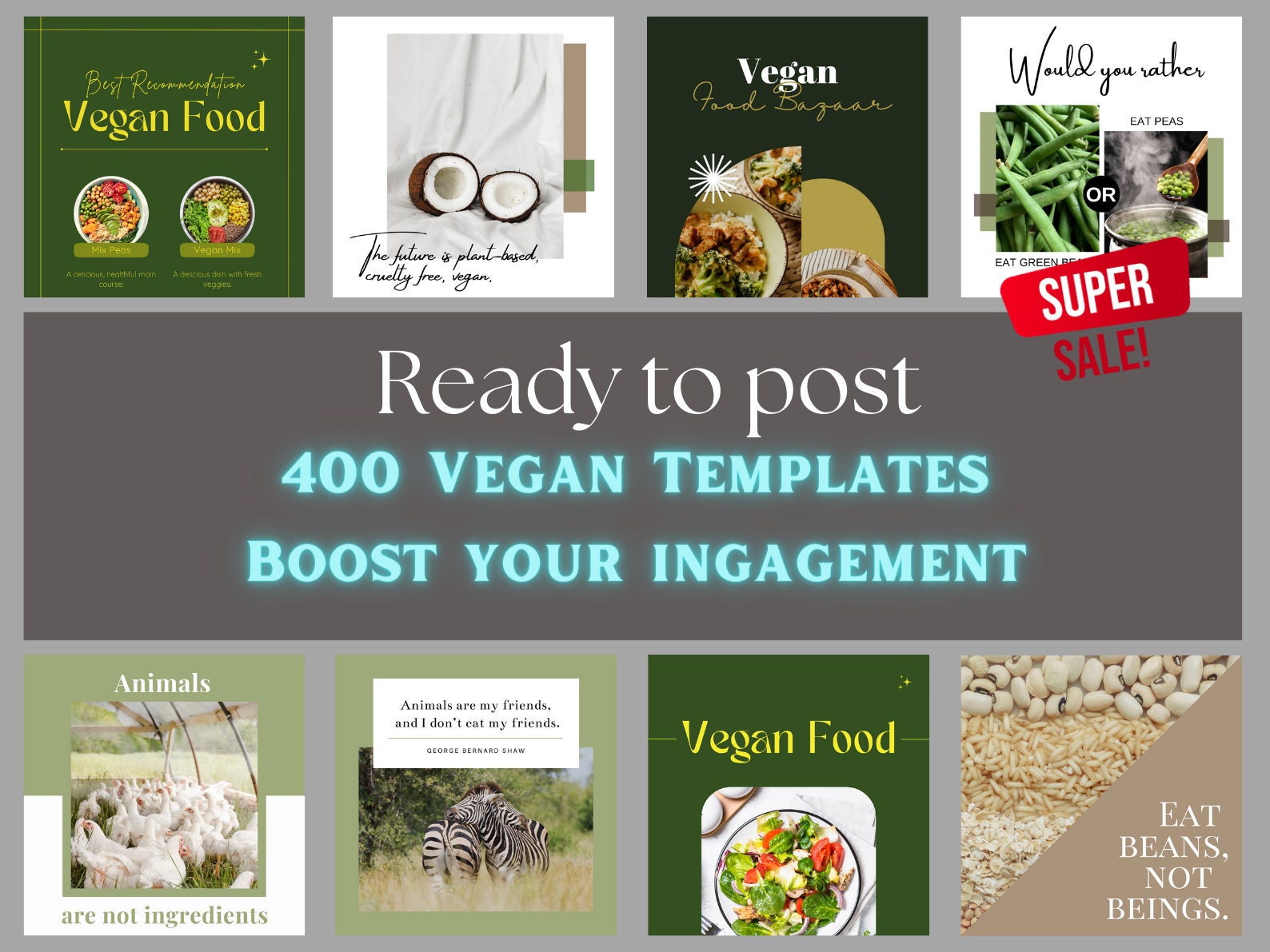 400 Vegan Instagram Templates| Vegan Instagram Posts| Vegetarian ...