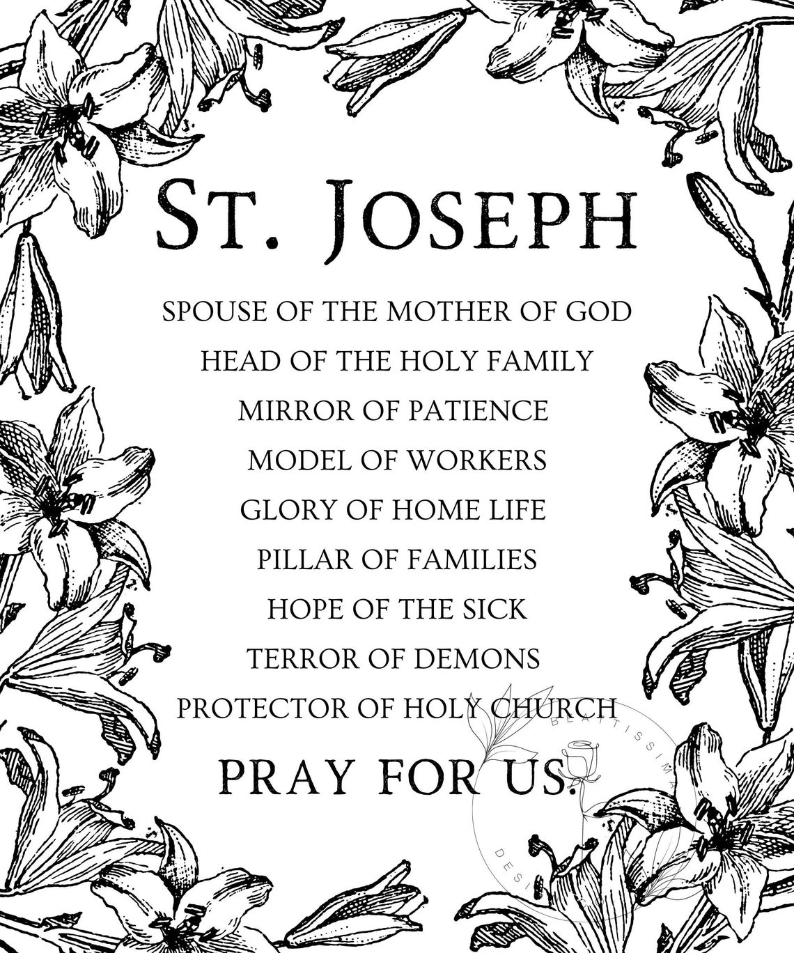 St. Joseph Litany Prayer Printable Wall Art Catholic Prayer Print St ...