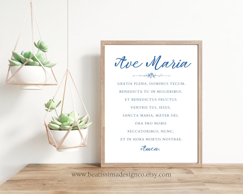 PRINTABLE Ave Maria Prayer, Hail Mary Latin Prayer, Catholic Prayer ...