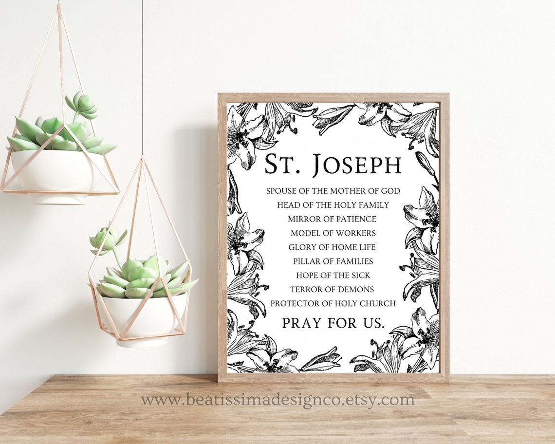 St. Joseph Litany Prayer Printable Wall Art Catholic Prayer Print St ...