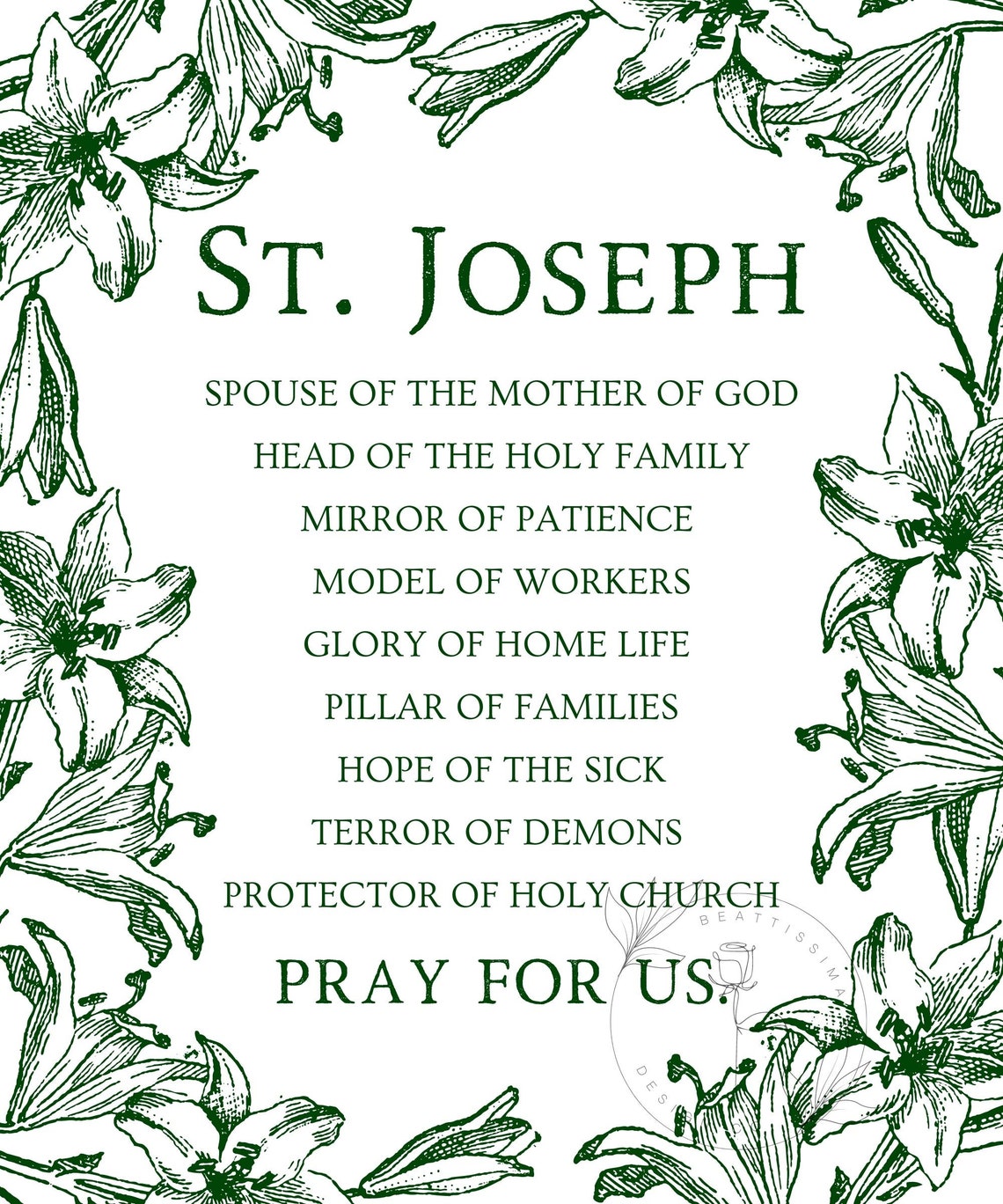 PRINTABLE St. Joseph Litany Prayer Wall Art Catholic Prayer Print St ...