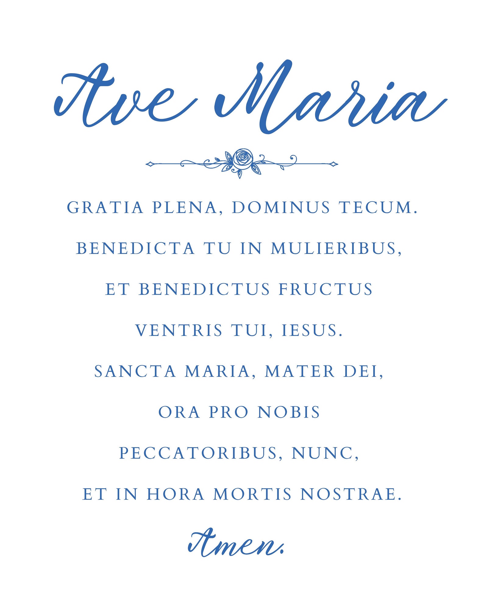 PRINTABLE Ave Maria Prayer, Hail Mary Latin Prayer, Catholic Prayer ...