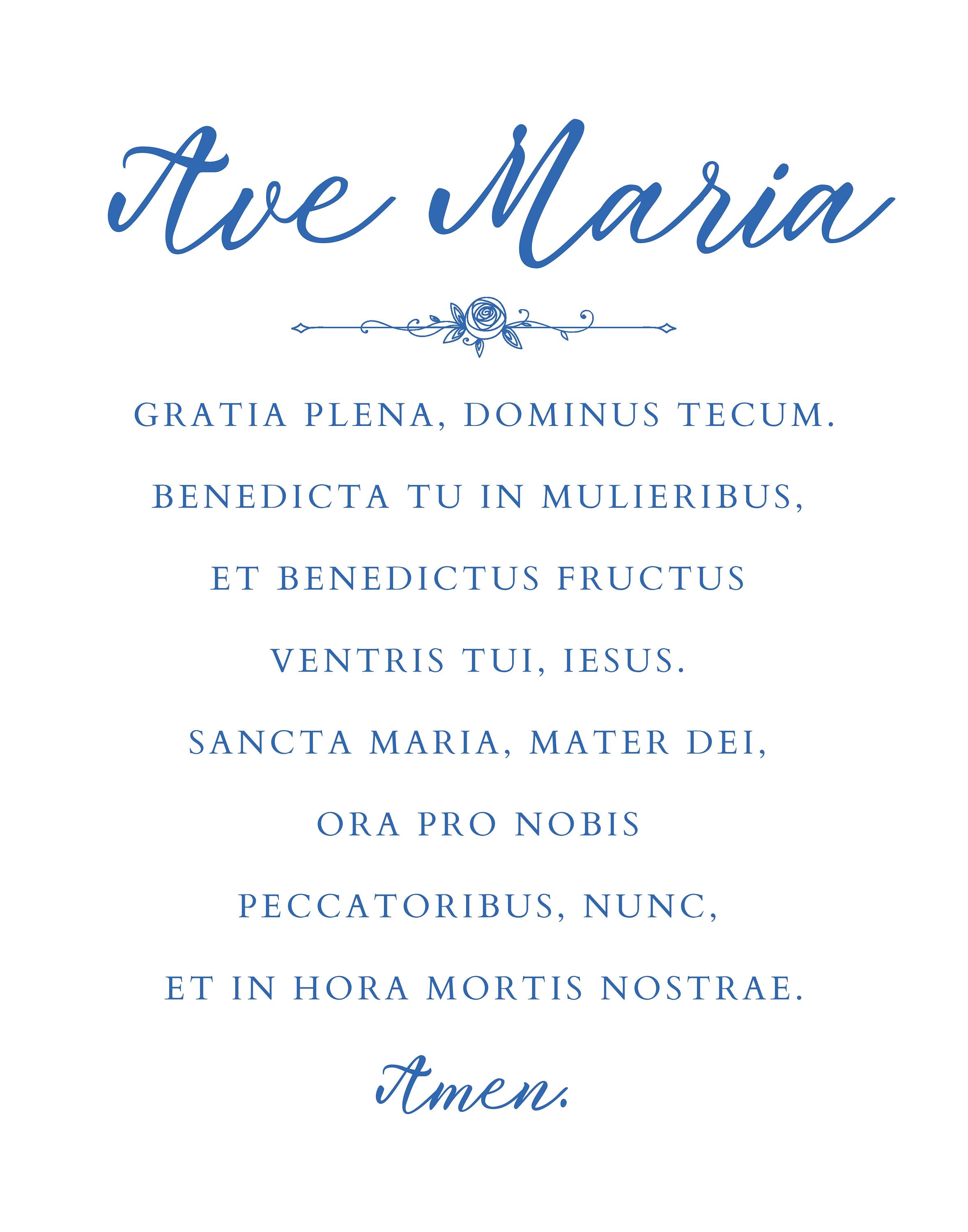 PRINTABLE Ave Maria Prayer, Hail Mary Latin Prayer, Catholic Prayer ...
