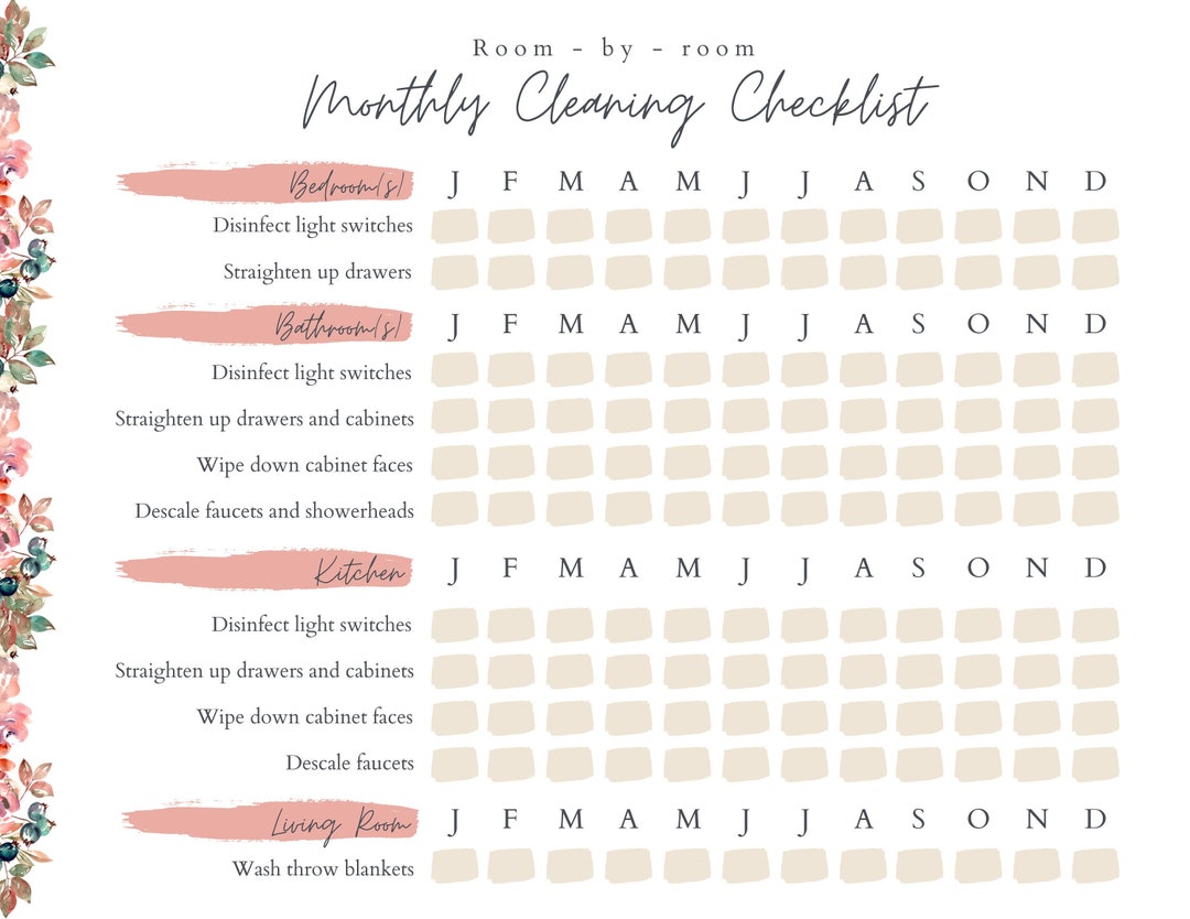 Cleaning Checklist | Monthly Cleaning Tasks | Monthly Task for the Year ...