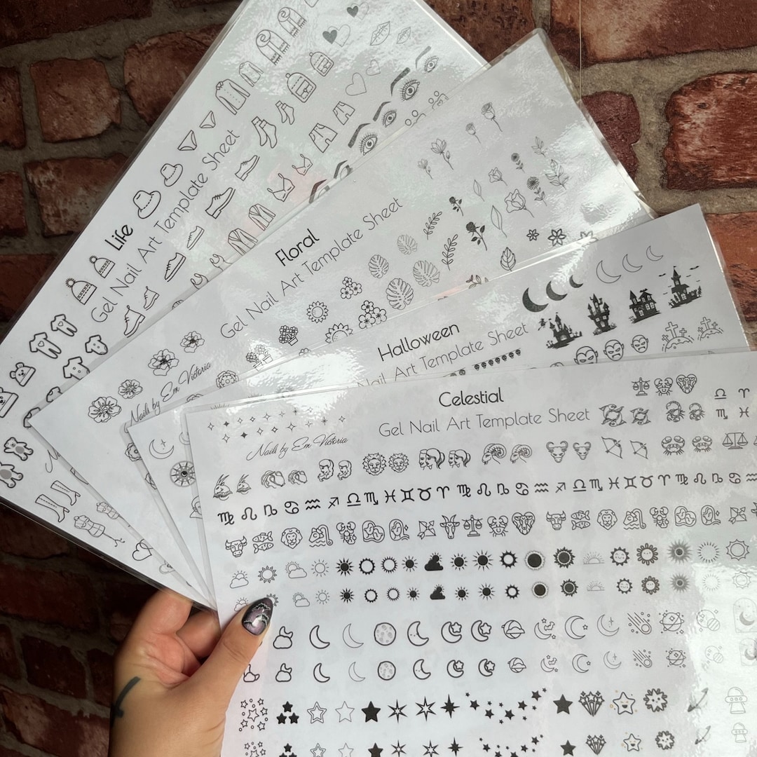 Gel Nail Art Cheat Sheet: Floral, Celestial, Halloween, More! (A4 ...