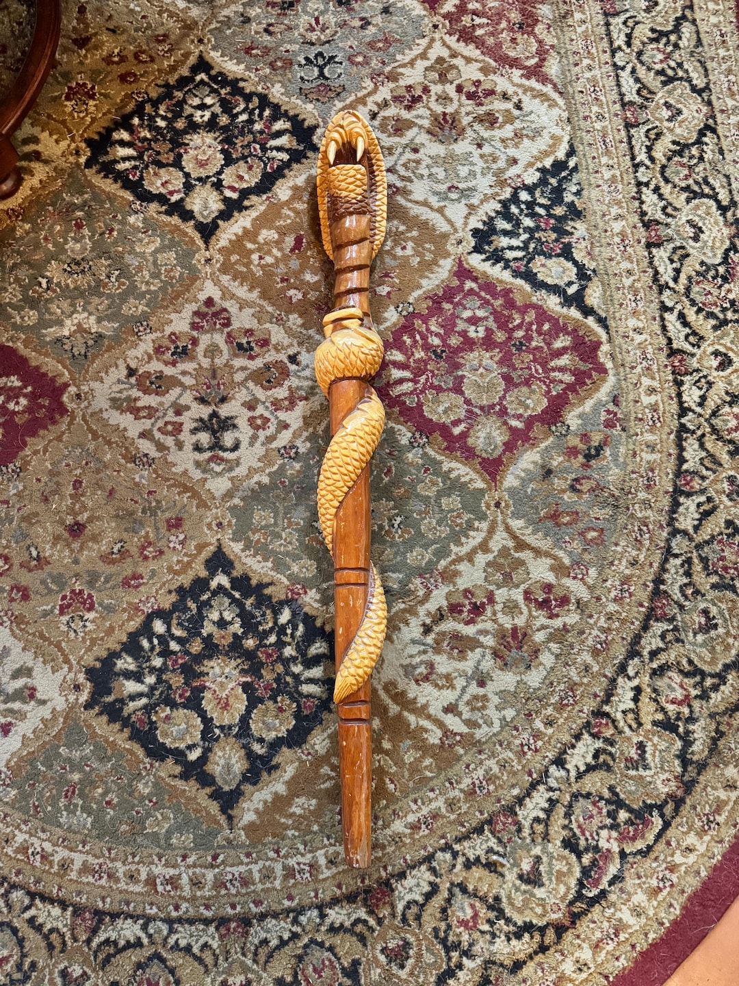 Detailed Antique Wooden Snake Staff - Etsy