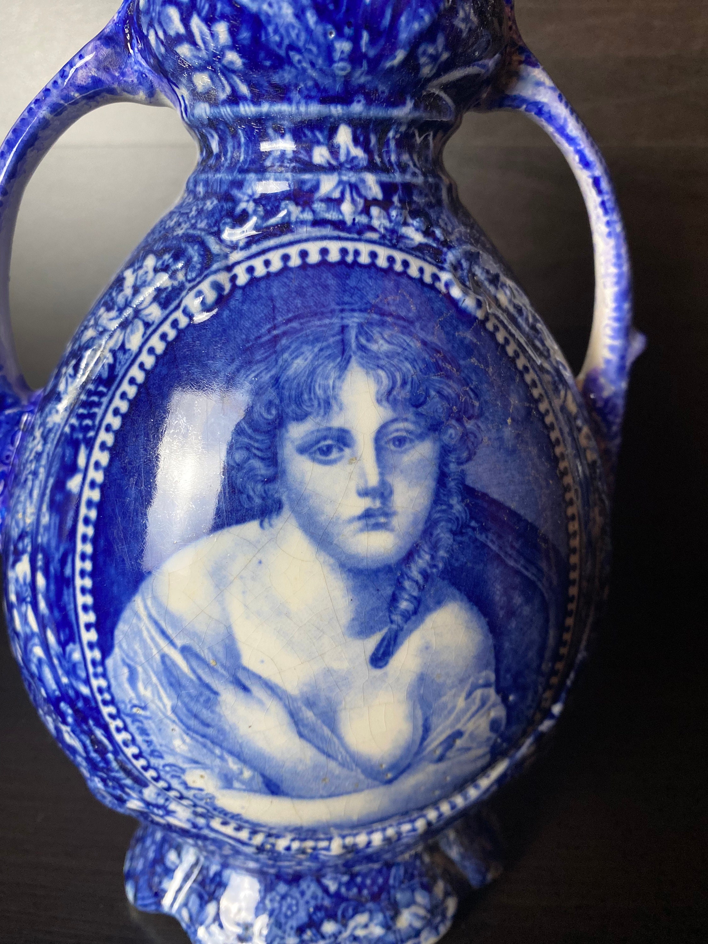 Antique RARE Rowland & Marsellus Flow Blue Portrait Bud Vase - Etsy