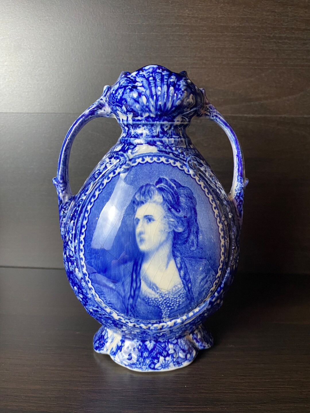 Antique RARE Rowland & Marsellus Flow Blue Portrait Bud Vase of Mrs ...
