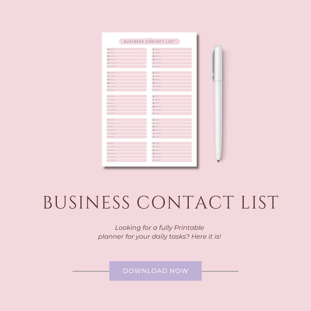 Printable Business Contact List, Printable Business List, Instant ...