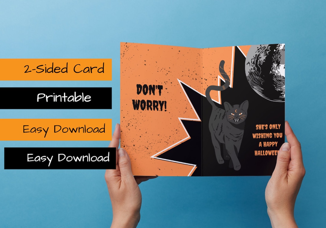 Digital Download Halloween Scary Cat Foldable Card 10x7 In Spooky Black ...