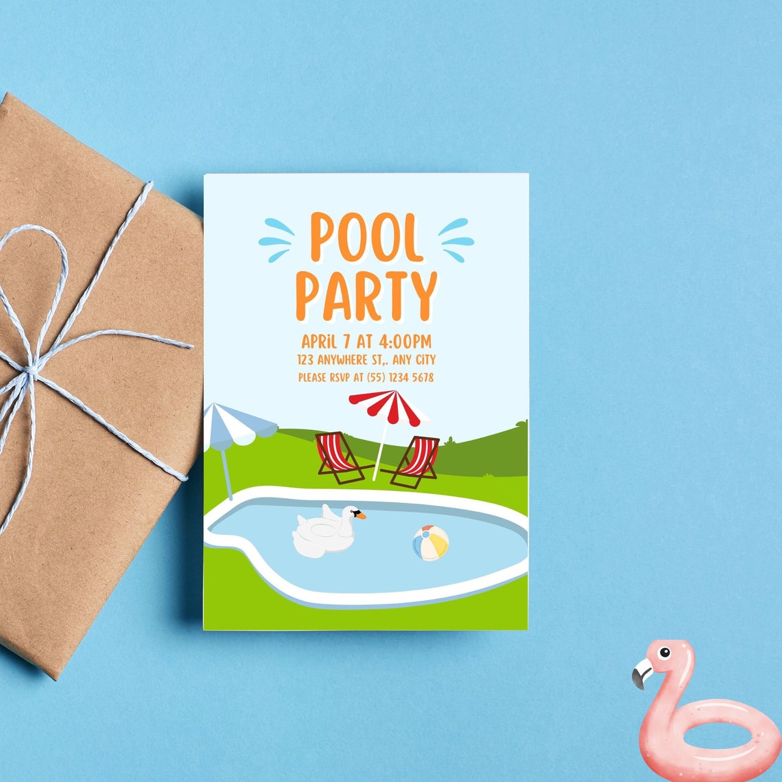 Pool Party Card, Pool Party Invitation Editable Card, Printable Invite ...