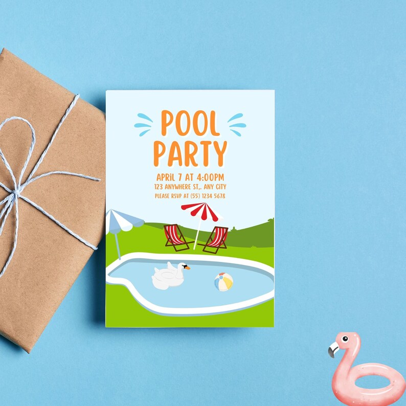 Pool Party Card, Pool Party Invitation Editable Card, Printable Invite ...