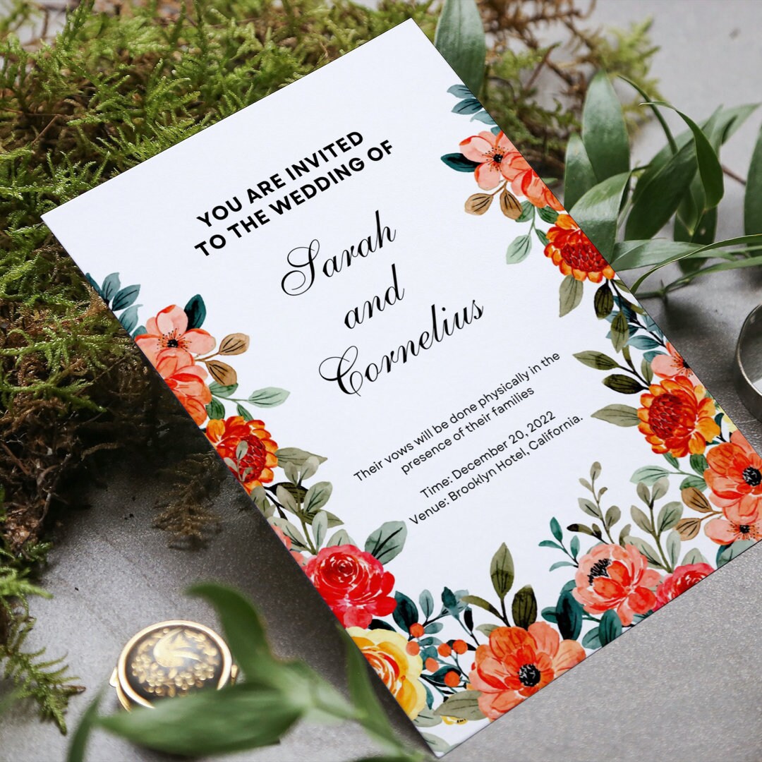 Romantic Wildflower Wedding Invitation, Beige Wedding Invitation ...