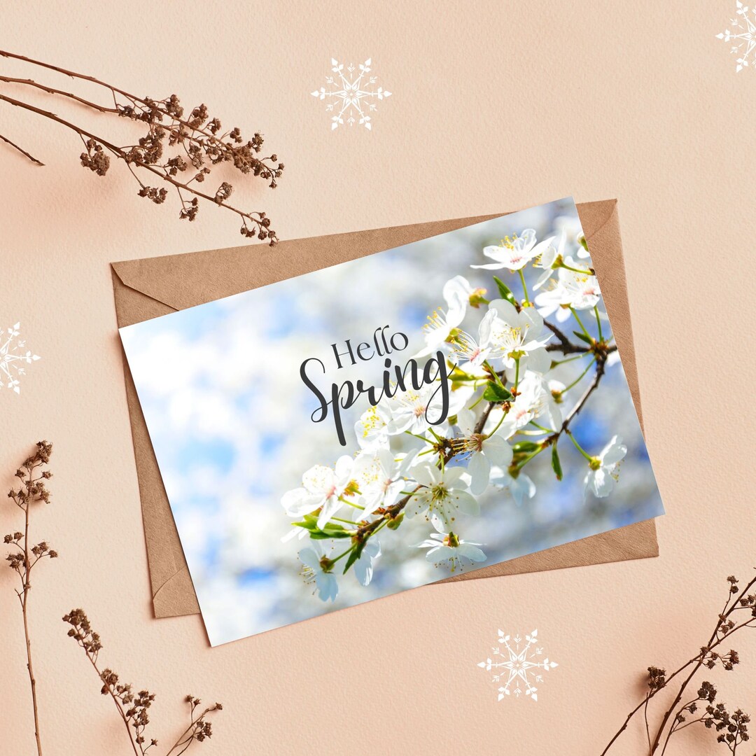 Hello Spring Floral Card, Printable Spring Card, Floral Greeting Card ...