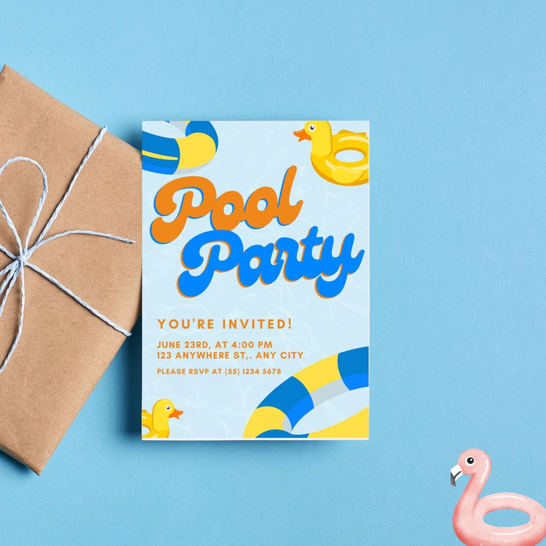 Editable Pool Party Card, Printable Pool Party Card, Editable Pool Card, Editable Pool Party ...