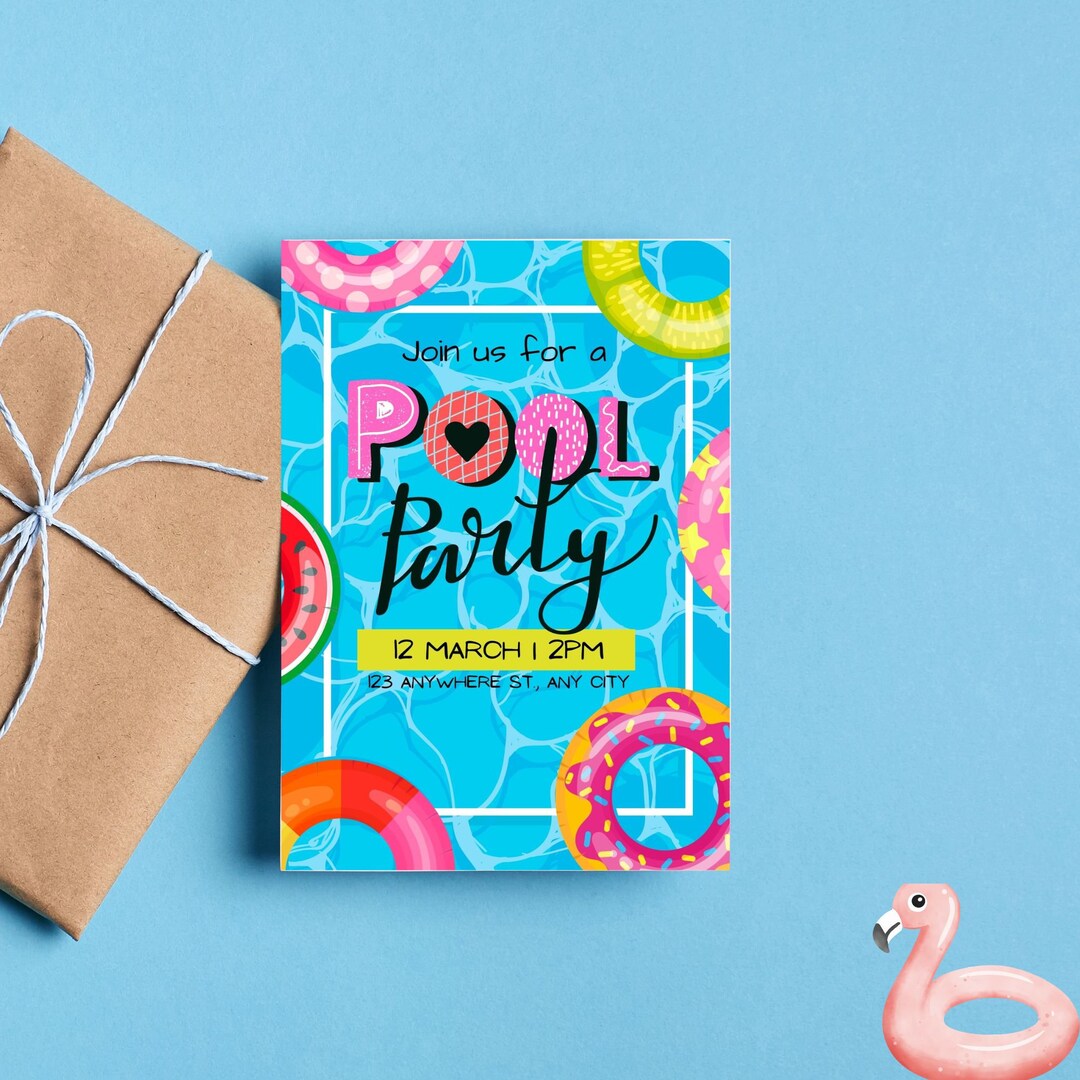 Pool Party Card, Editable Pool Party Card, Printable Pool Party Card ...