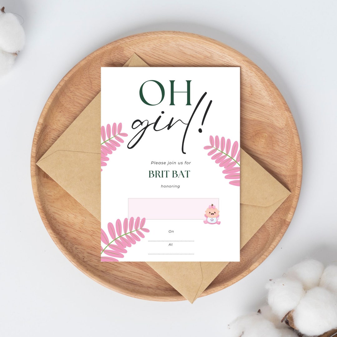 Baby Girl Greeting Printable Card Brit Bat , Baby Girl Brita - Etsy