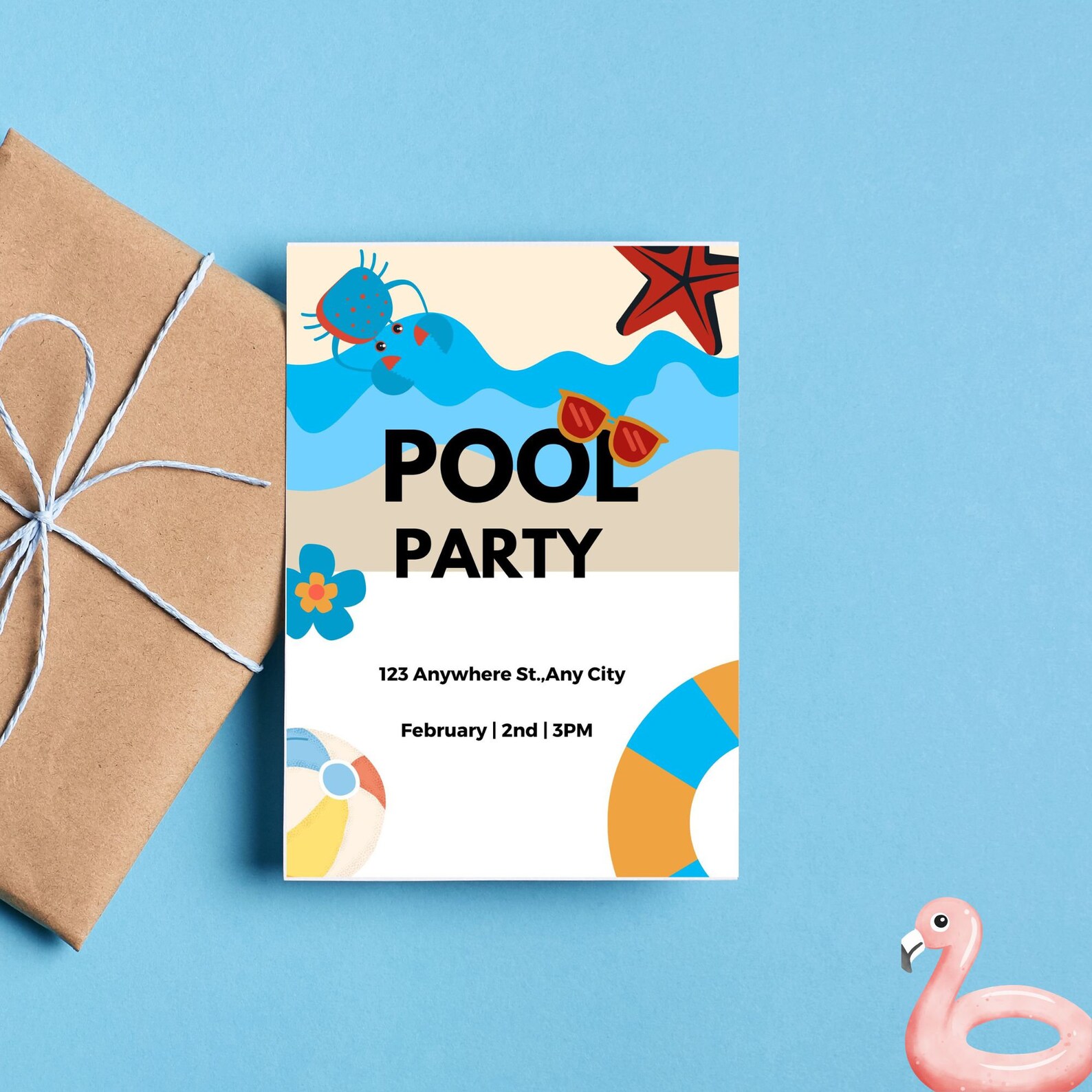 Fun in the Sun Pool Card, Pool Party Card, Tropical Pool Card, Editable ...