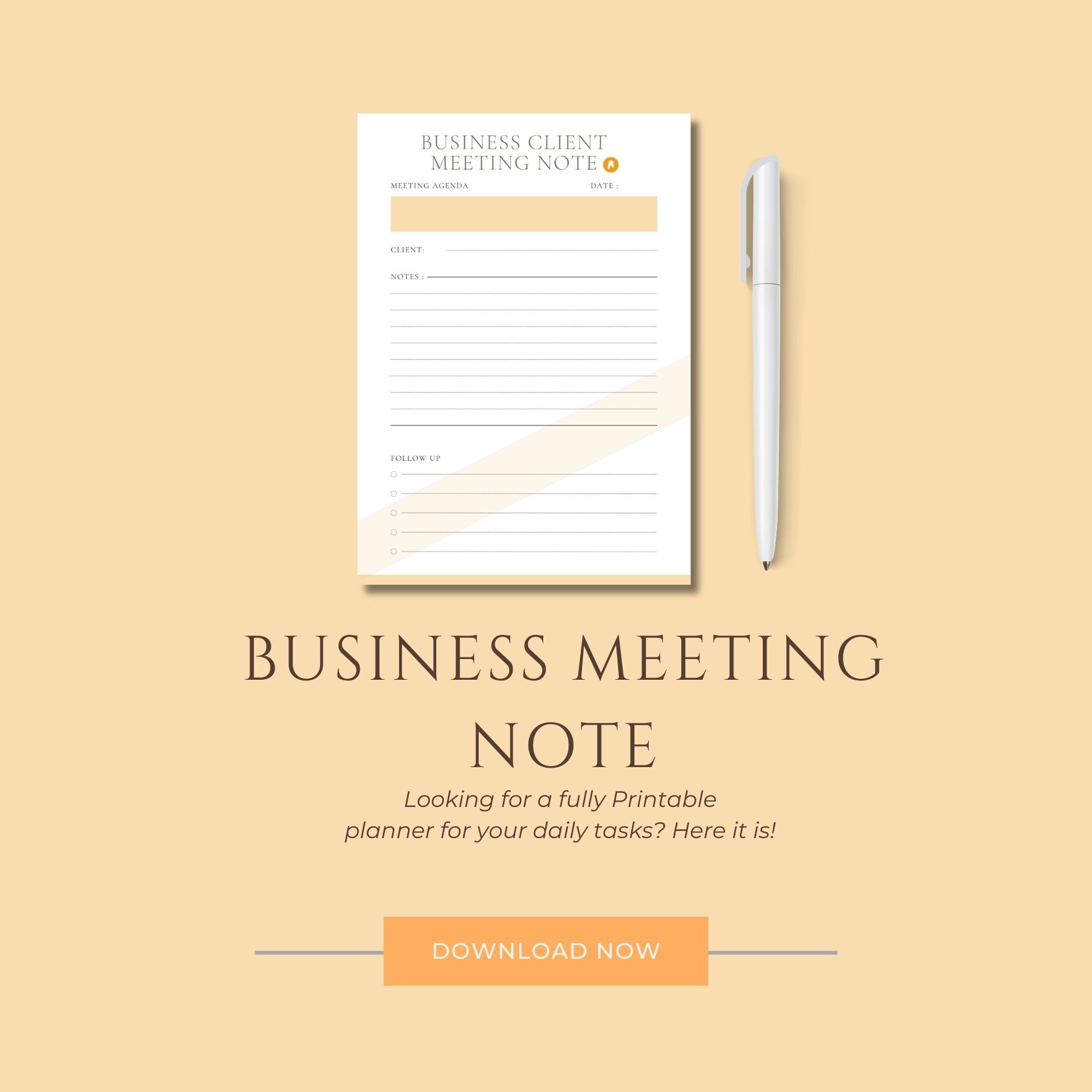 Printable Business Client Meeting Notes(a4 PDF)- Meeting Client Note ...