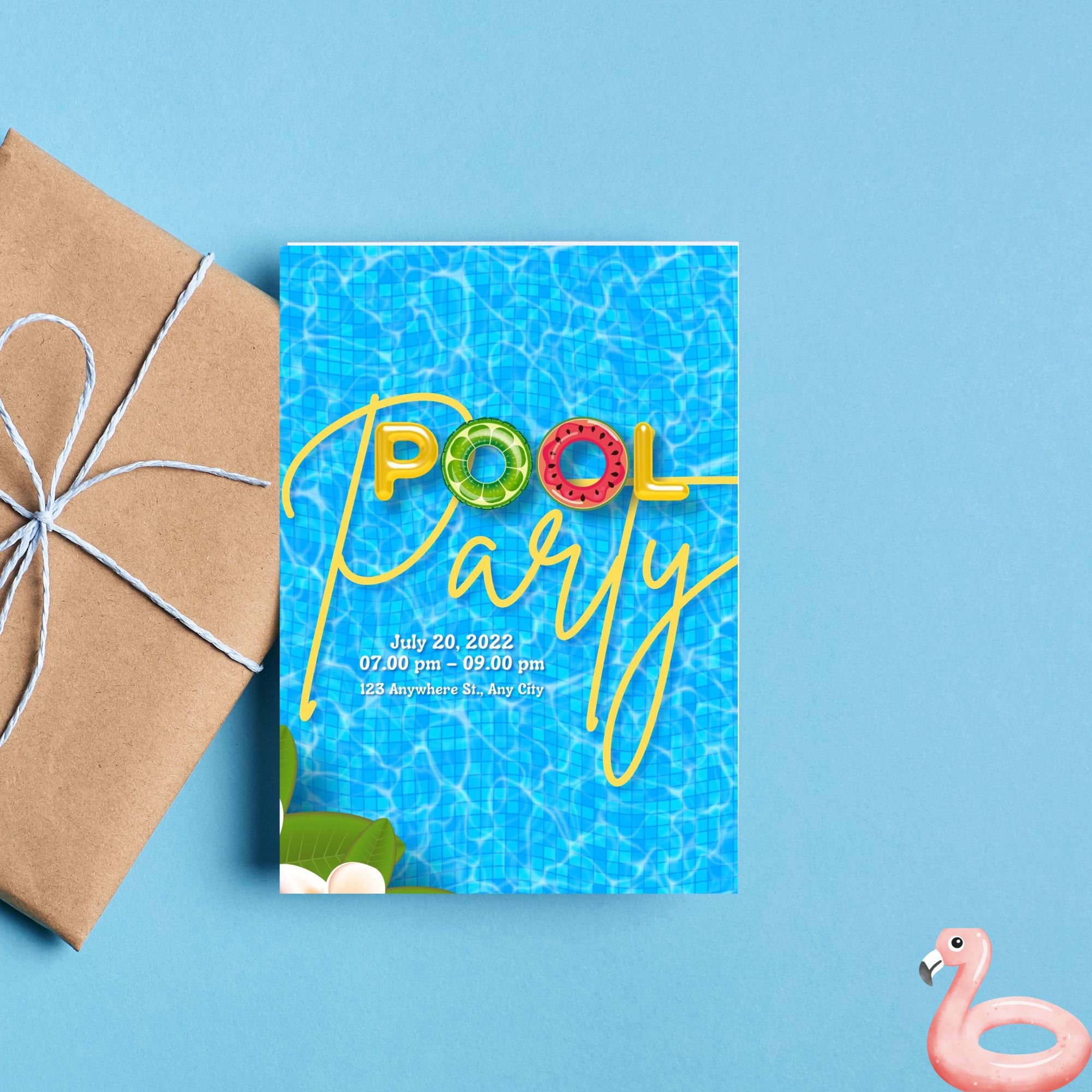 Birthday Pool Party Card, Editable Pool Party Card, Tropical Party ...