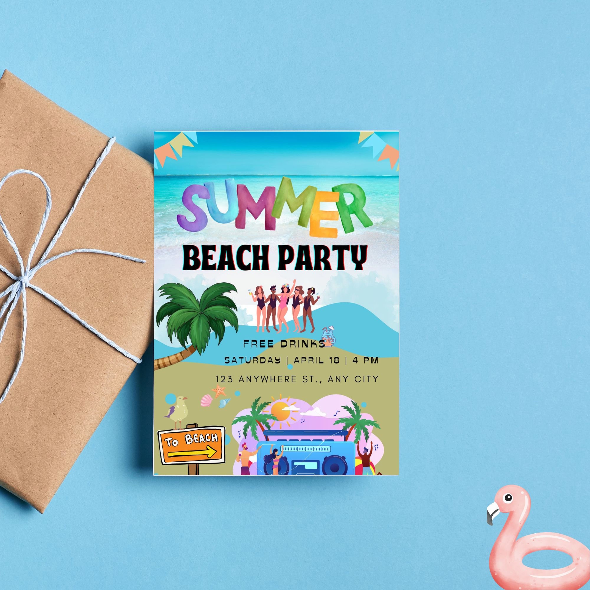 Poolside Gathering Invitation Card, Editable Pool Party Card, Pool ...